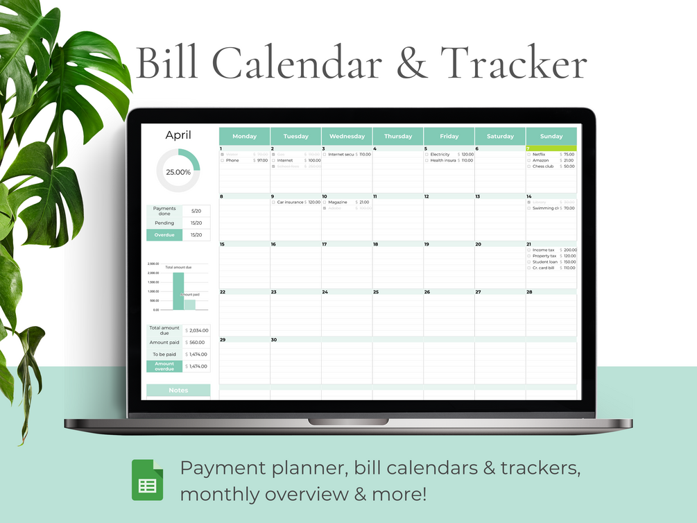 Bill Calendar & Tracker – Google Sheets