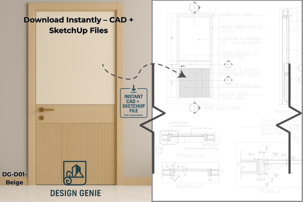 Modern Scandinavian Flush Interior Door with Fluted Panels (Light Oak ...