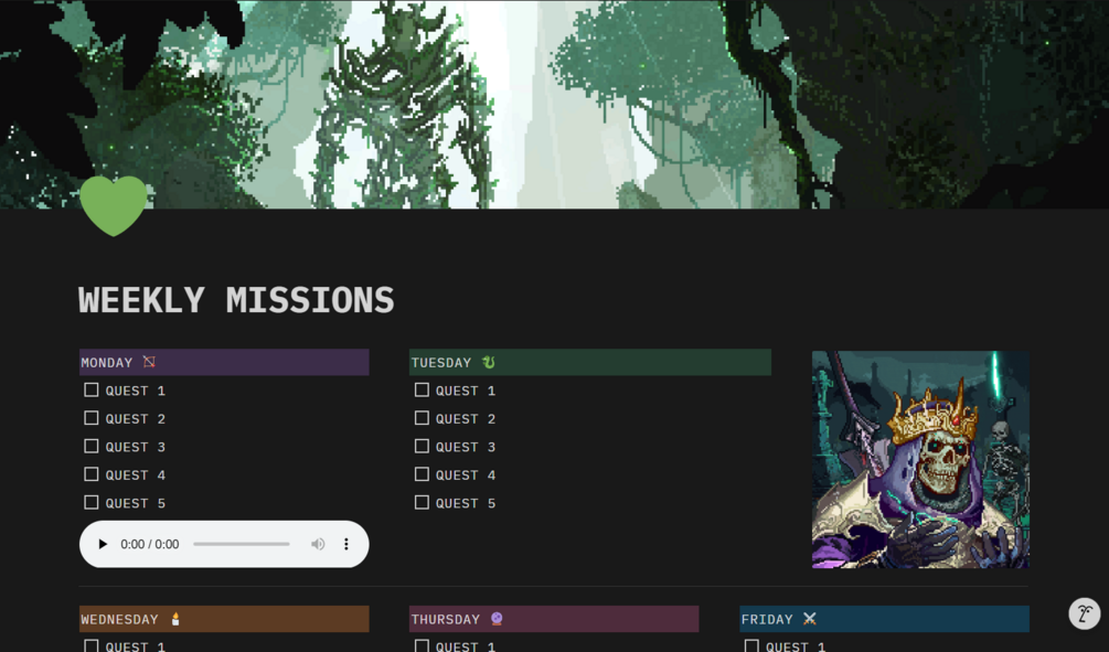 Notion Template || Dark Fantasy , Forest , Pixel Art edition