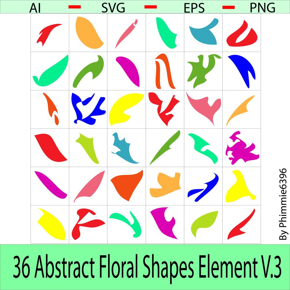 36 Abstract floral shapes element V.3