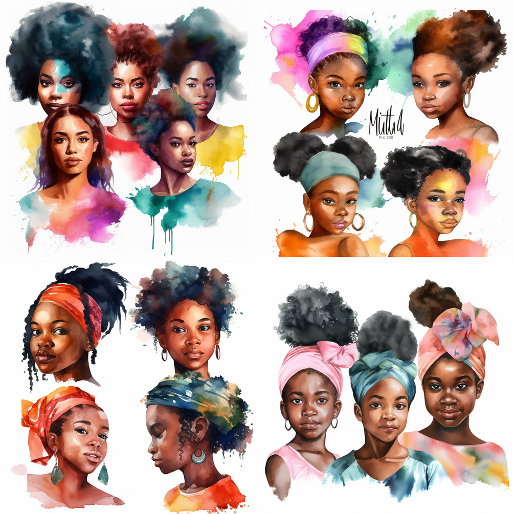 Bundle Afro PNG 300 dpi Watercolor art Designs