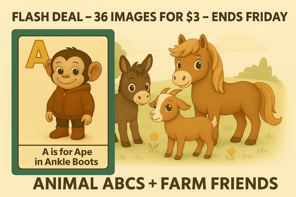 Animal ABCs + Farm Friends – 36 Printable Images – $3 Flash Deal