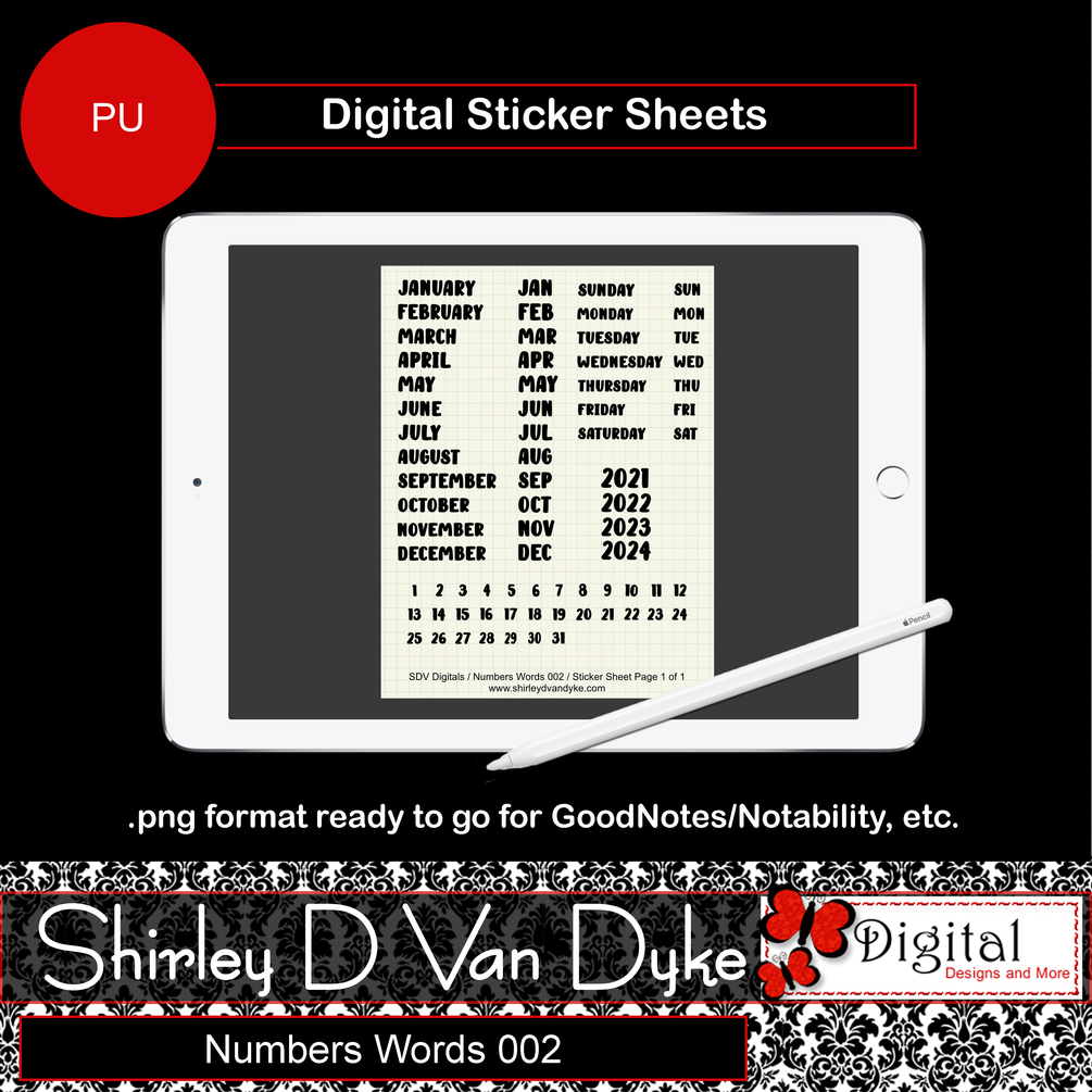 Digital Sticker Sheet Numbers Words 002