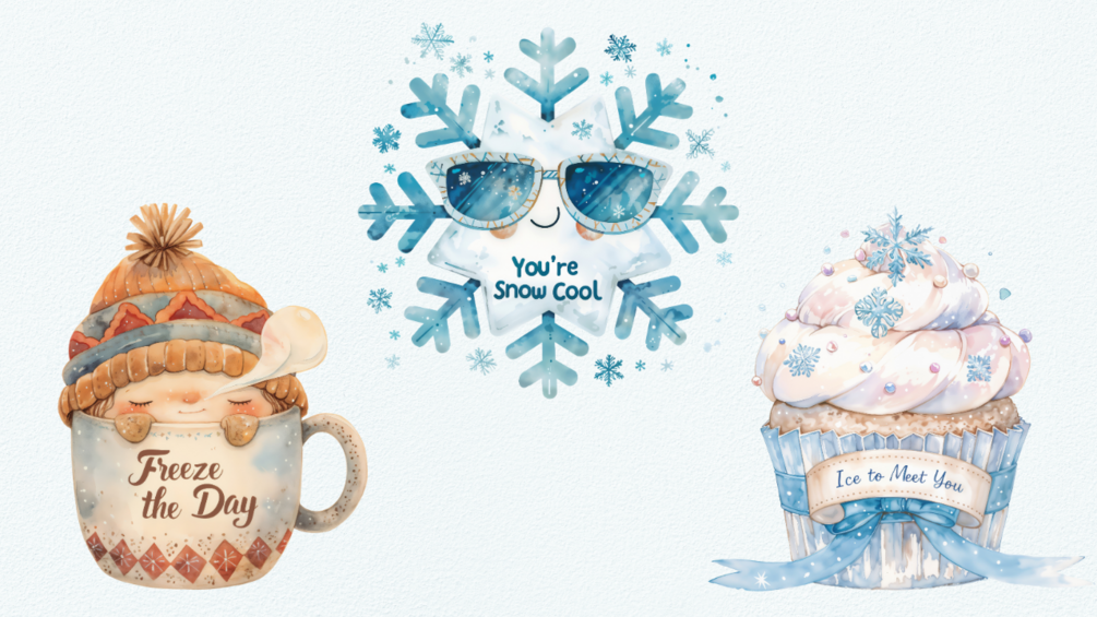 9 Funny and Cute Watercolor Winter Clipart Series