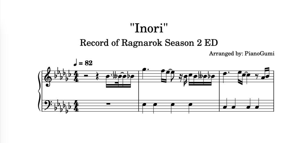 Record of Ragnarok Season 2 ED - "Inori" - EASY Piano Sheet Music