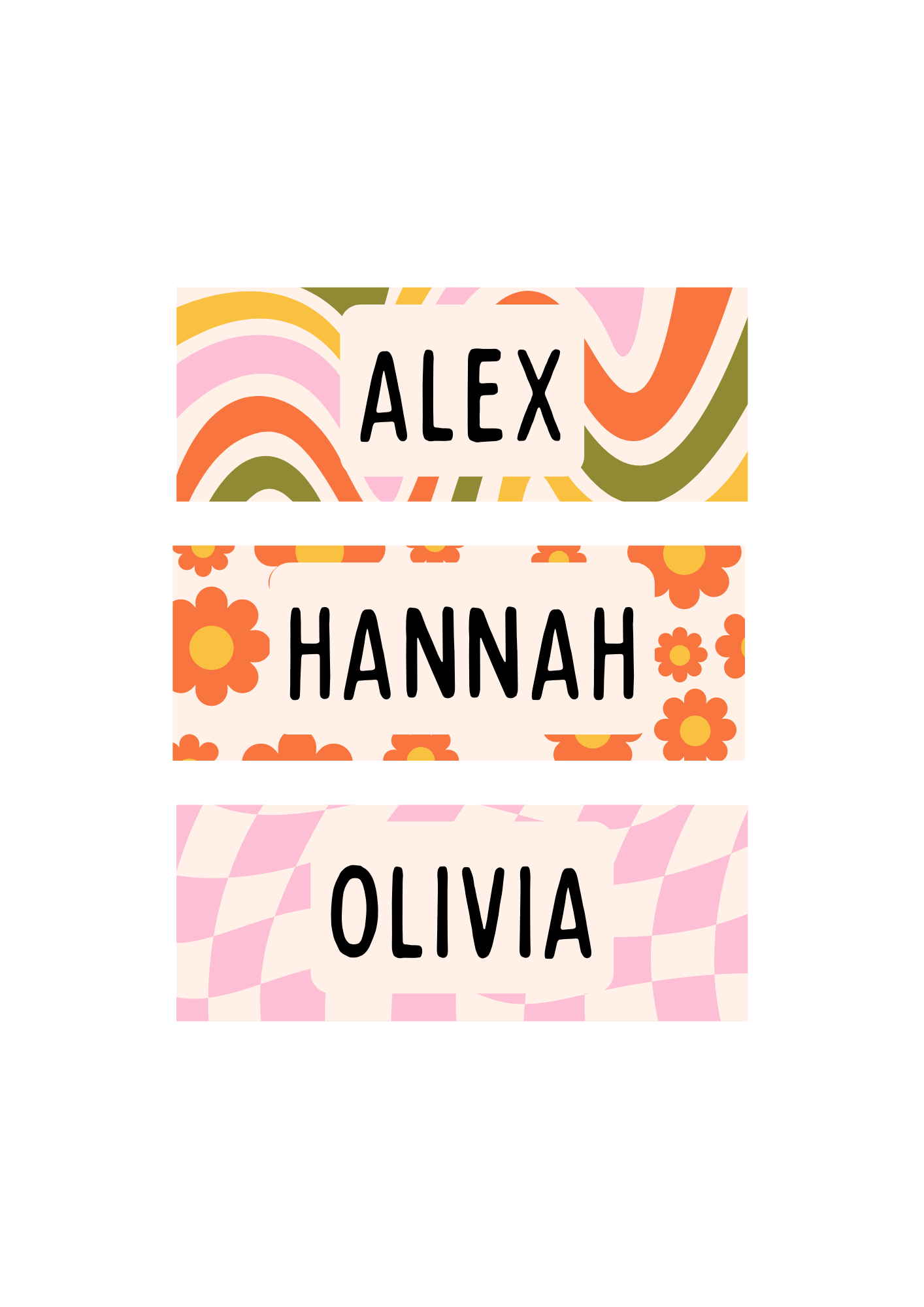 Retro Groovy Boho Classroom Student Desk Name Plates Tags