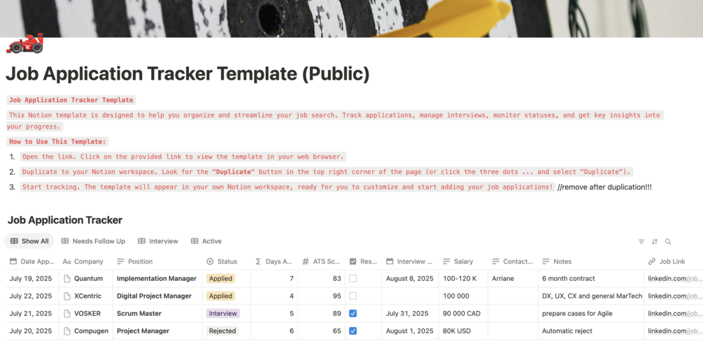 Job Application Tracker Template
