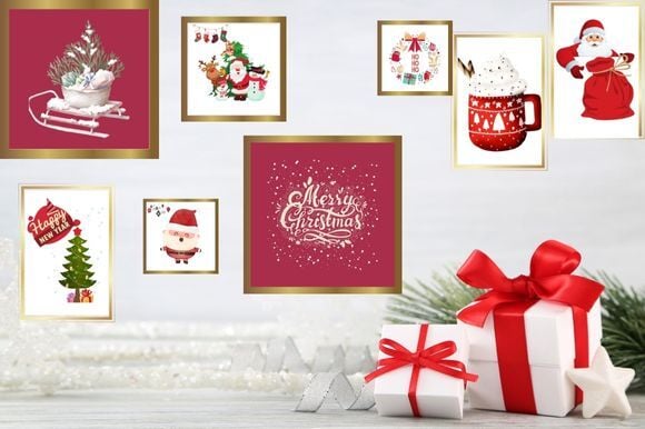 Christmas Printable Wall Art,Christmas Prints Set of 15,Red Christmas ...