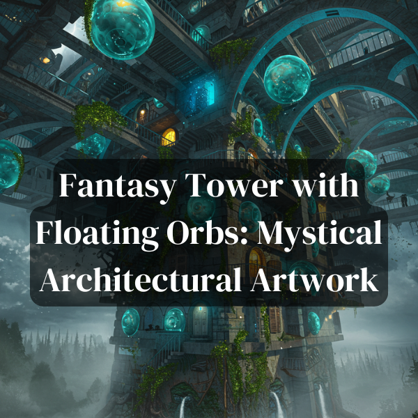 Fantasy Tower with Floating Orbs: Mystical Architectural Artwork