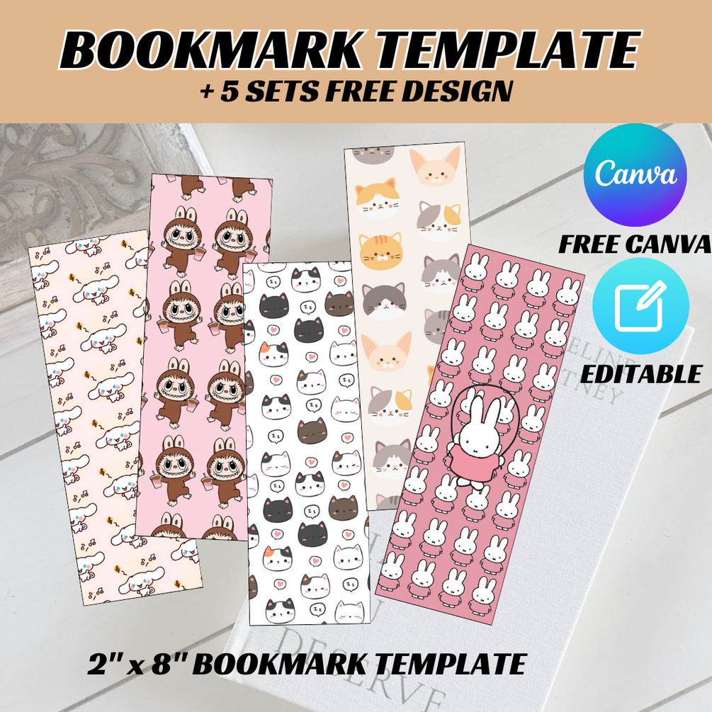 Bookmark Template 2"x8" Printable with 5 sets Free Design, Customize ...