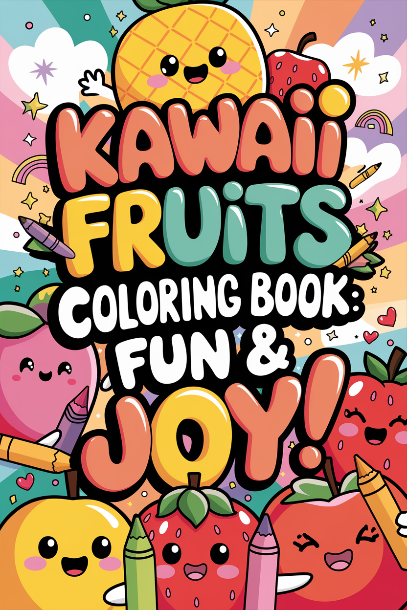 “Kawaii Fruits Coloring Book – 25 Adorable coloring Designs for Kids”