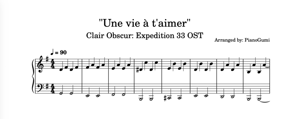[full] Clair Obscur: Expedition 33 OST - "Une vie à t'aimer" - EASY Piano Sheet Music