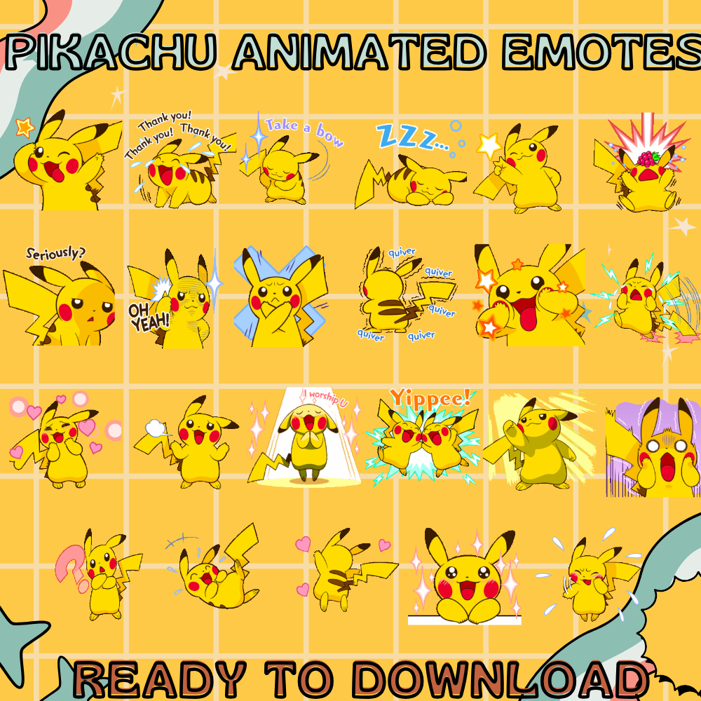 Pikachu Animated Emotes for Twitch, Youtube, Kick, Discord | Pokemon