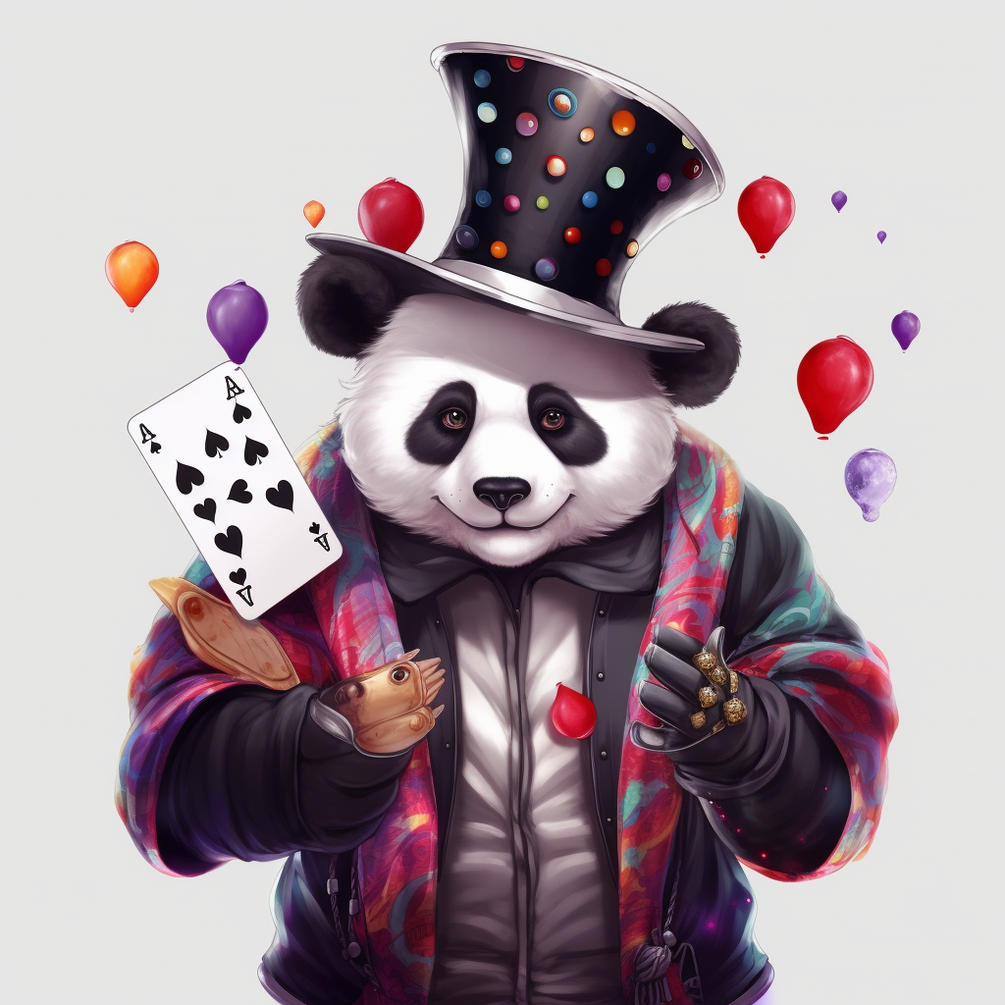 Panda Costume Clown Playing cards and balls art PNG