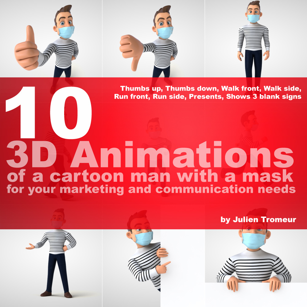 10 animations of a cartoon Man with a mask