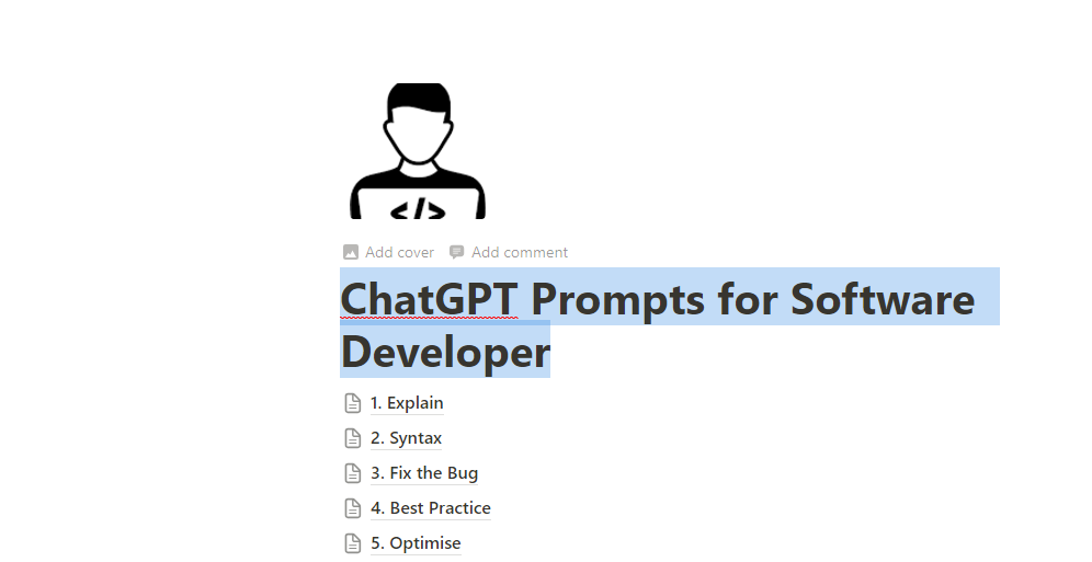 ChatGPT Prompts for Software Developer