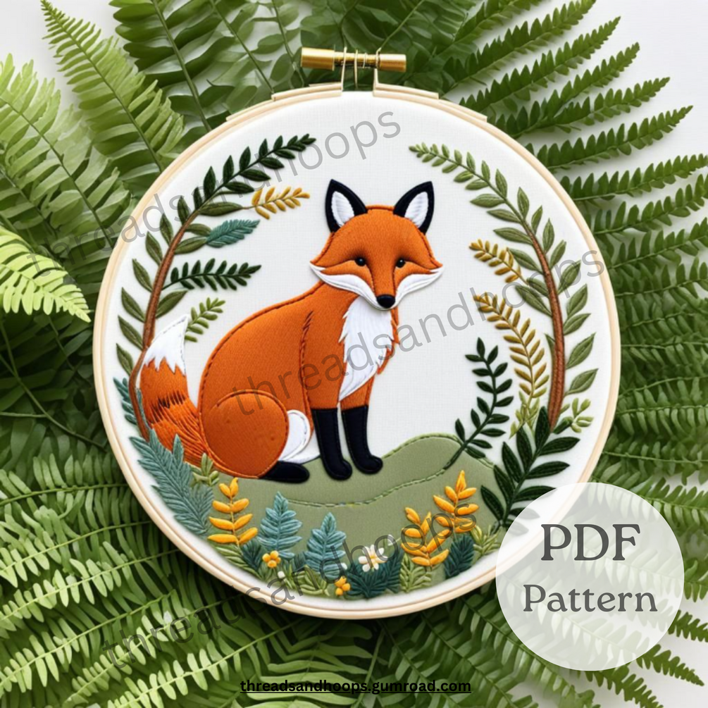Fox with wild plants Hand Embroidery Pattern, Unique Embroidery Pattern ...