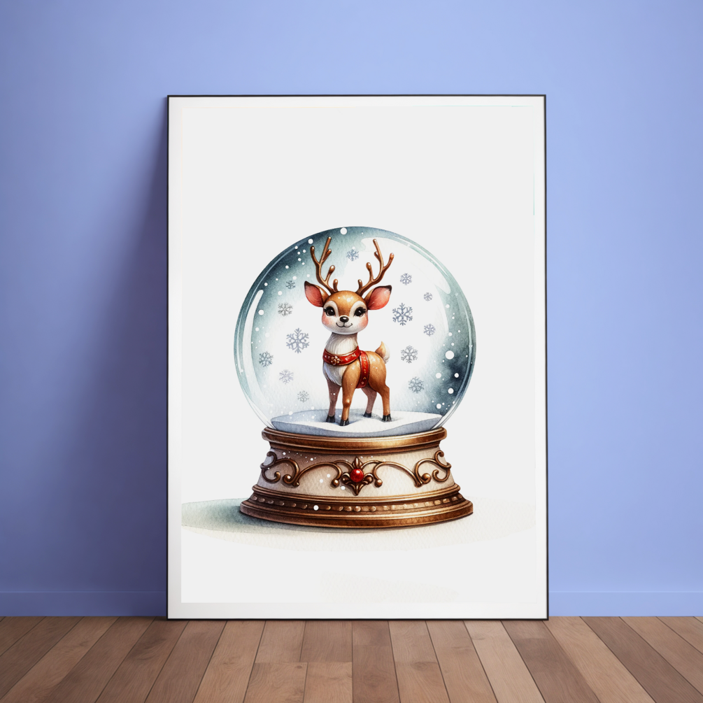 Reindeer Snow Globe Poster