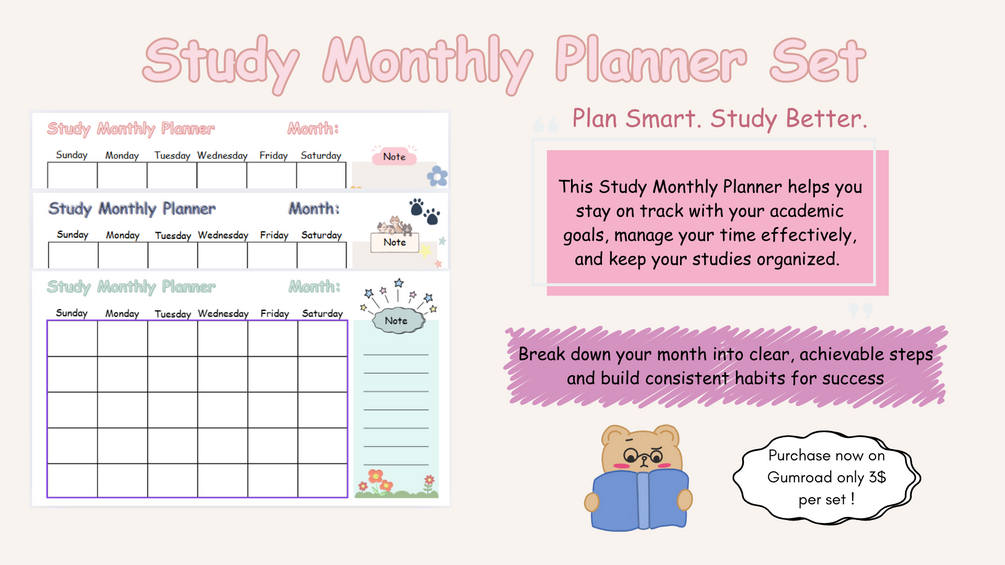 Study Monthly Planner Set