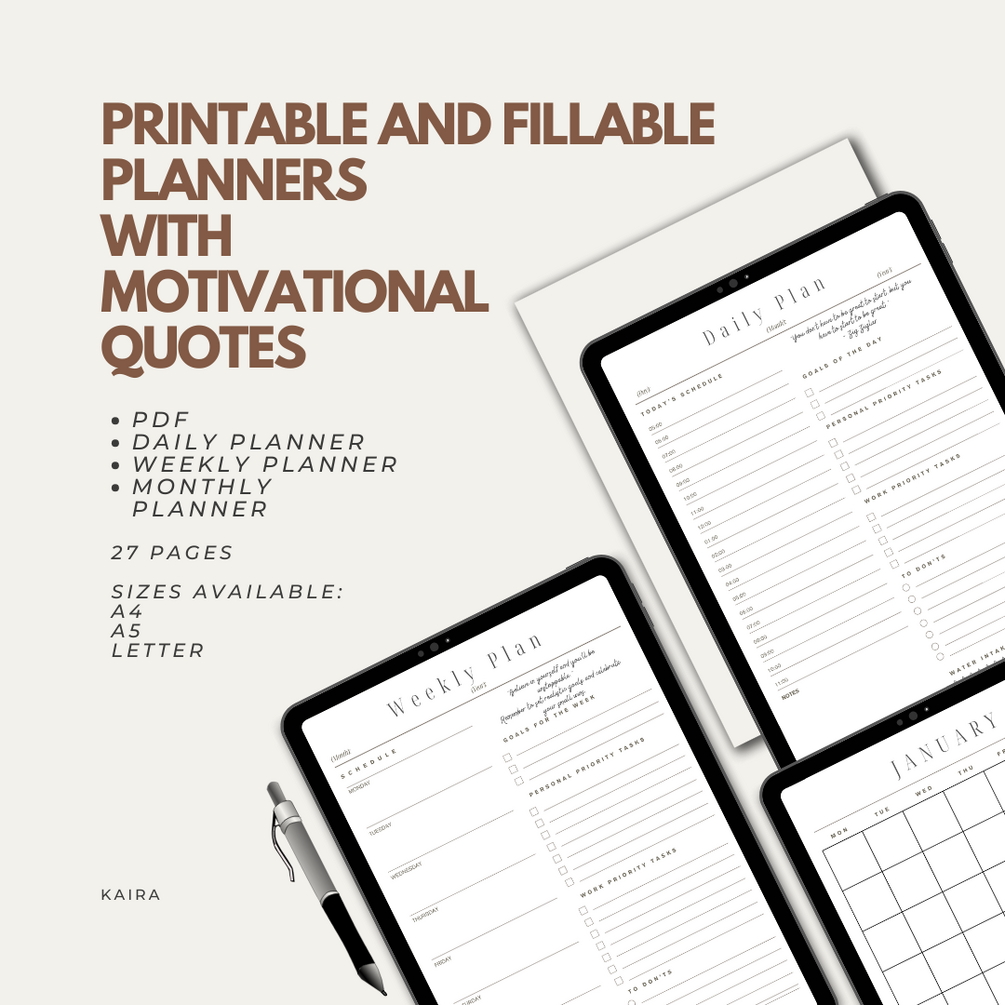 Printable Planner with Motivational Quotes
