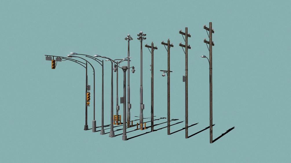 (FREE PRODUCT) Realistic Light Poles Pack Low Poly 3D Model