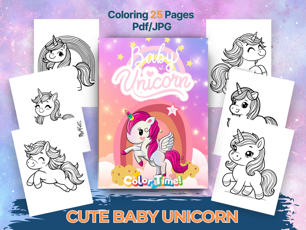 Cute Unicorn Coloring Pages | 25 Pages Printable Coloring Book for Kids ...