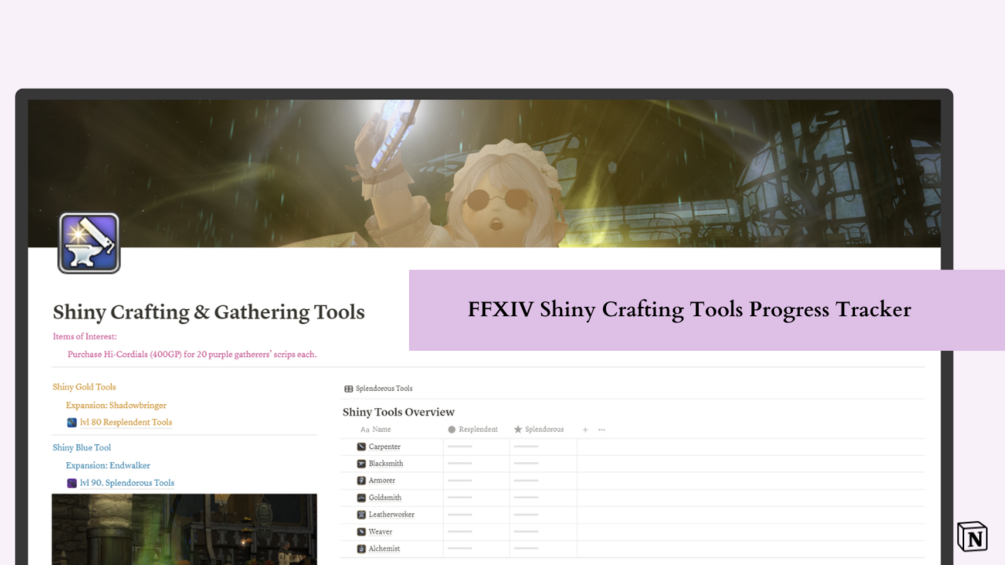 FFXIV Shiny Crafting/Gathering Tools Progress Tracker