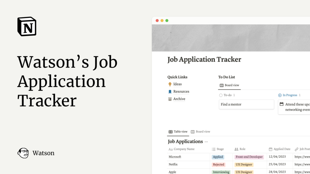 Watson's Job Application Tracker - Notion