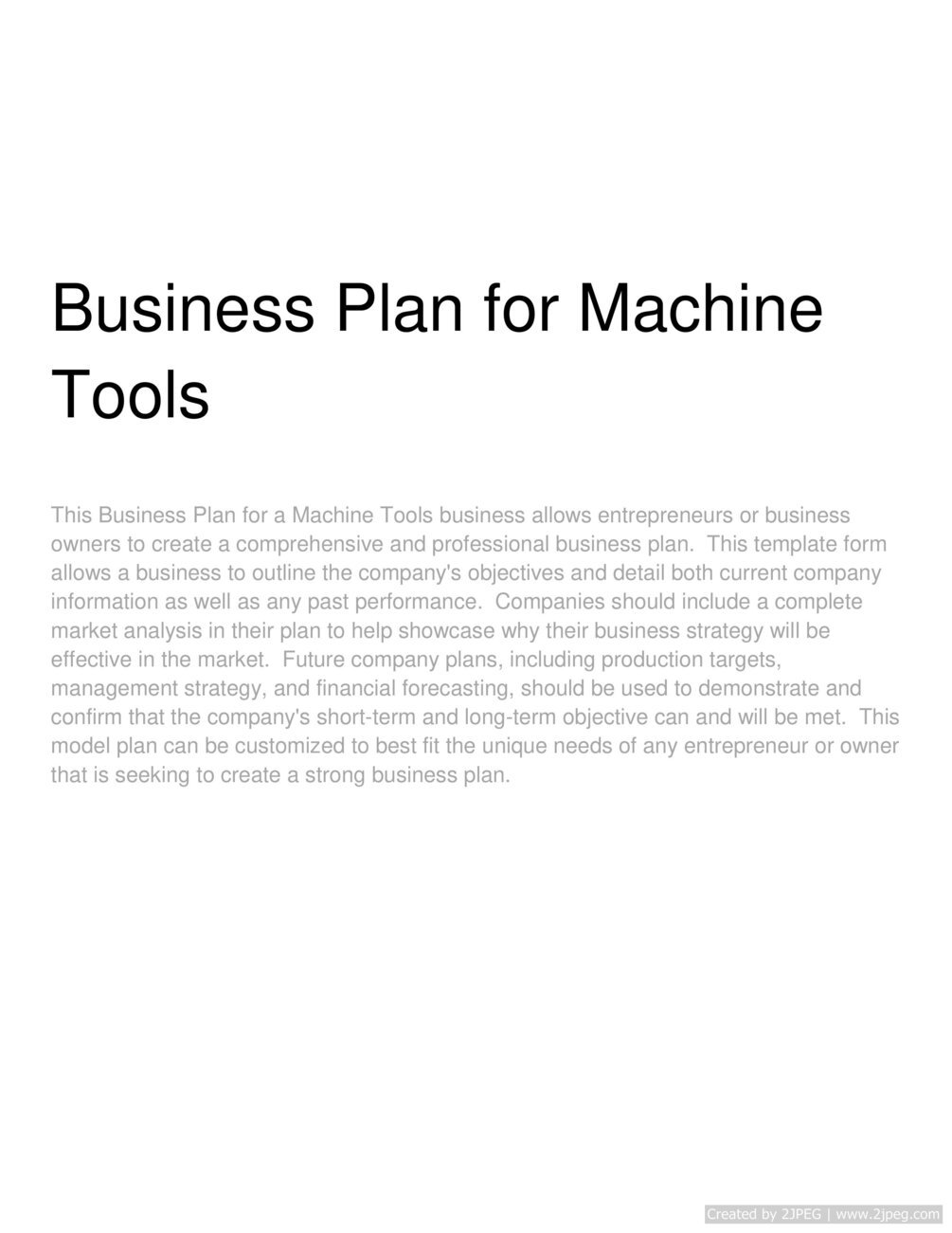 Business Plan for Machine Tools