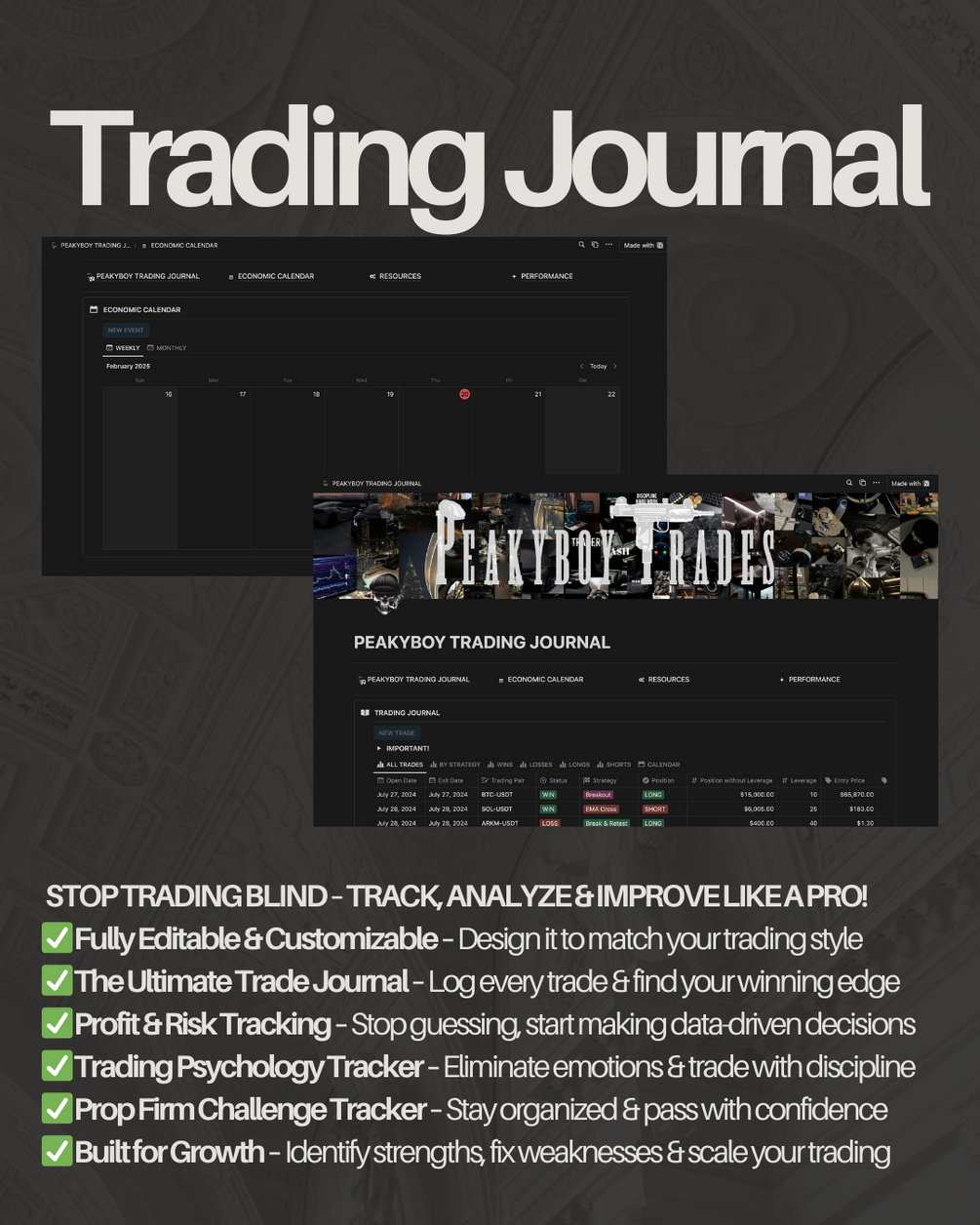 PeakyBoy Journal | Notion Template | Editable | Journal for Trading