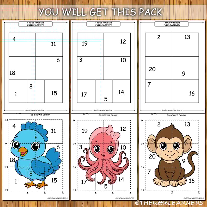 Numbers from 1 to 20 puzzle activity