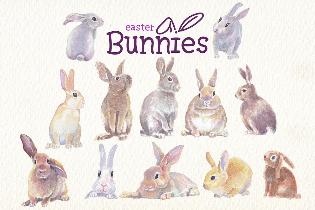Bunnies watercolor clipart