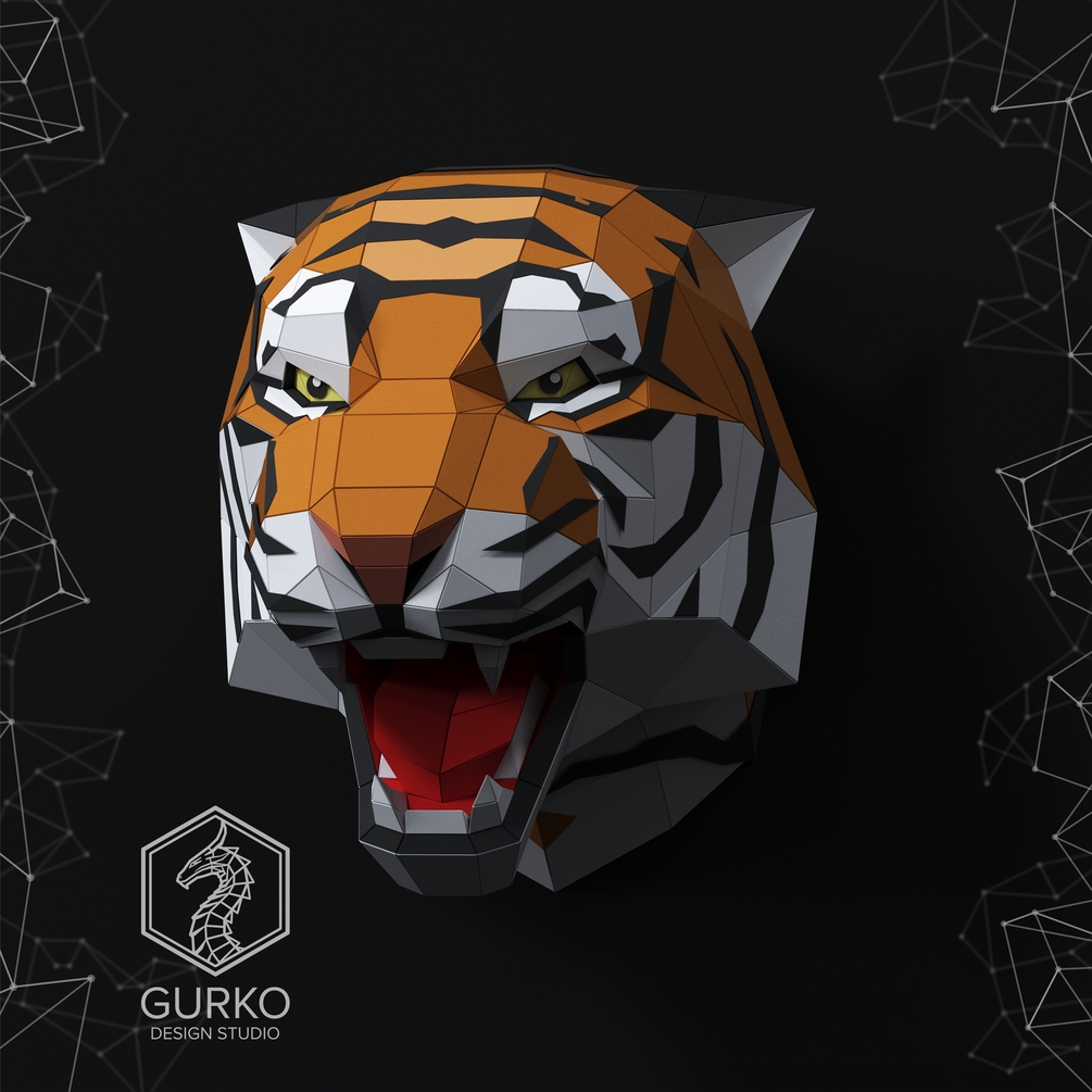 Angry Tiger Head Papercraft, Pdf, Gurko, Pepakura, Template, 3D Origami ...