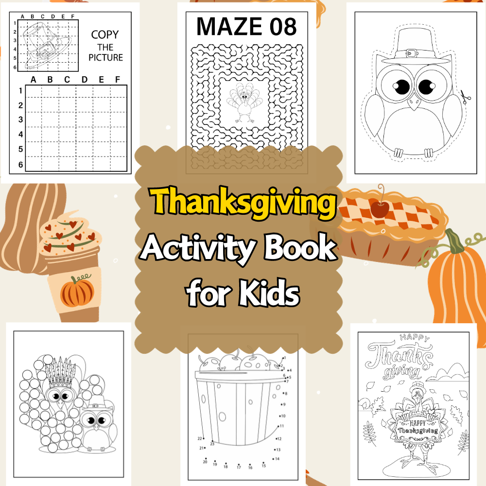 Thanksgiving Activity Book for Kids, Coloring Pages • How to Draw ...