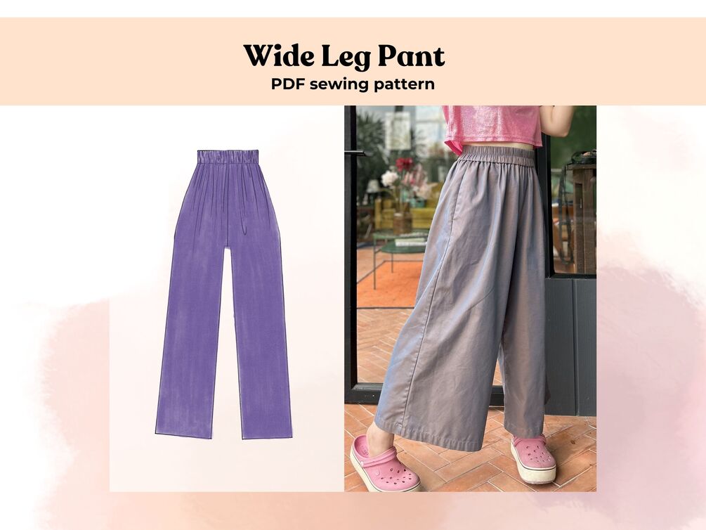 Wide Leg Pants Sewing Pattern , Pants Pattern , High Elastic Waisted ...