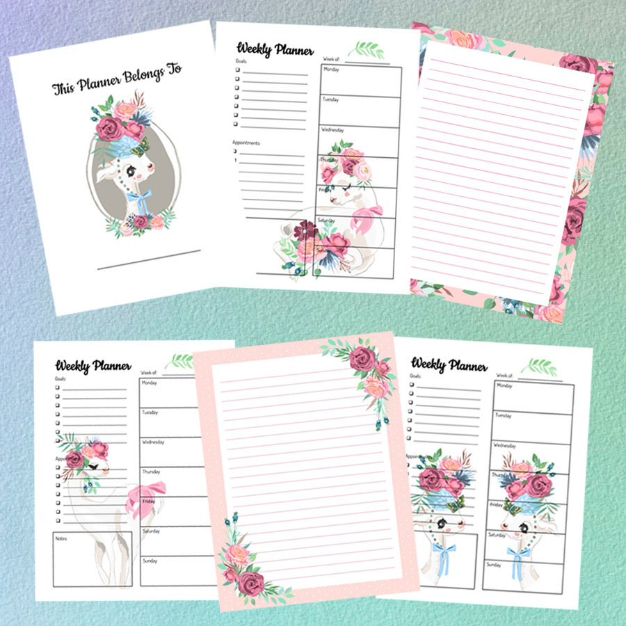 Floral Llamas Weekly Planner