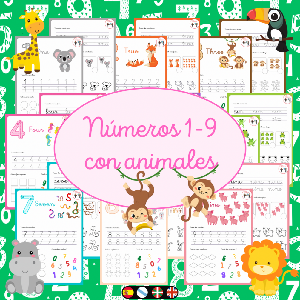 Números 1-9 con animales