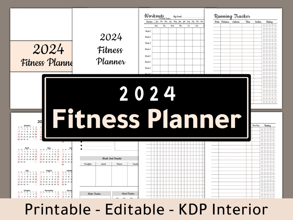 2024 Fitness Planner Template | Printable, Editable, and KDP Interior