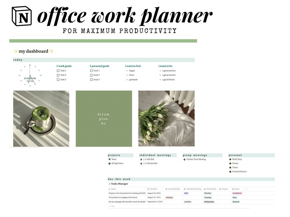 Office Employee Work Planner | Digital Notion Template | Productivity ...