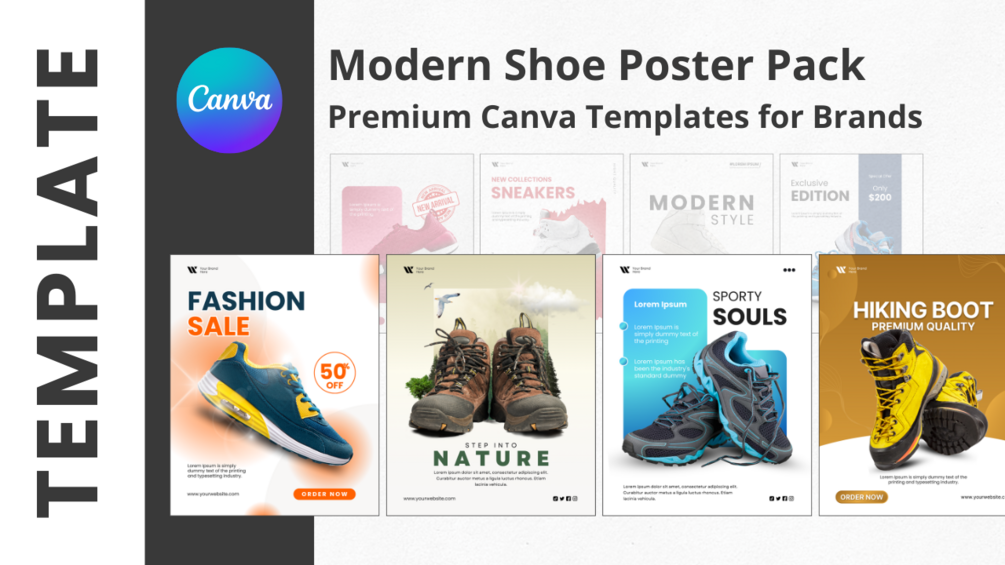 Modern Shoe Poster Pack – Premium Canva Templates for Brands