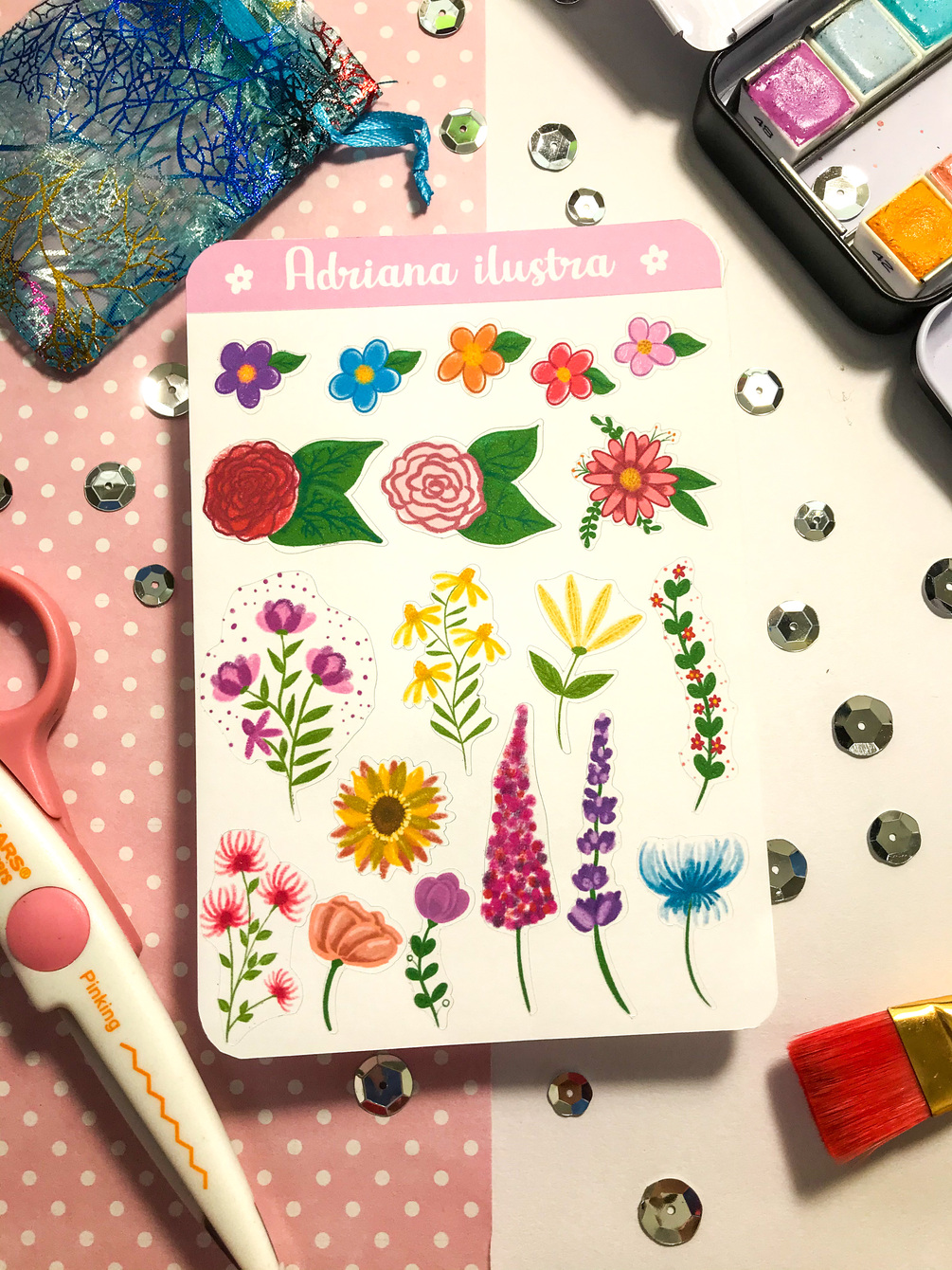 flower mix sticker sheet, floral mix decorative sticker