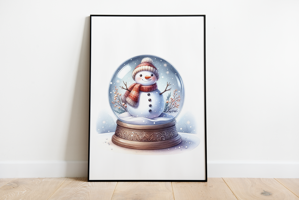 Cheerful Snowman Snow Globe Poster