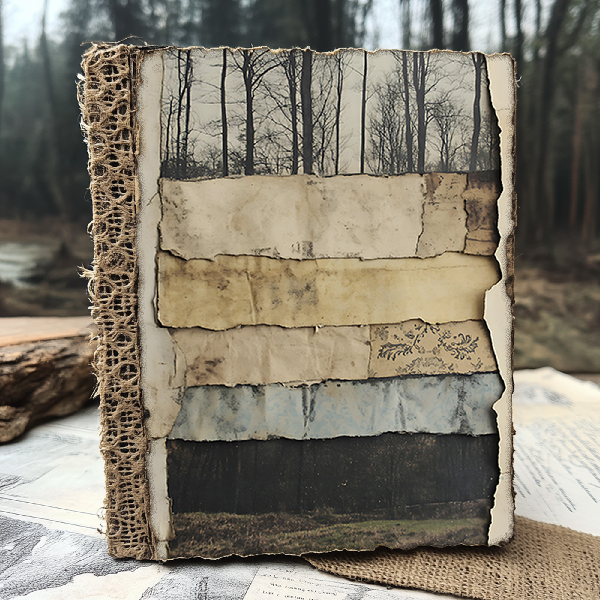 20 pc Torn Paper Strips Distressed with Trees Collage Printable Junk ...