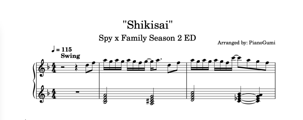 Spy x Family Season 2 ED - "Shikisai" - INTERMEDIATE Piano Sheet Music