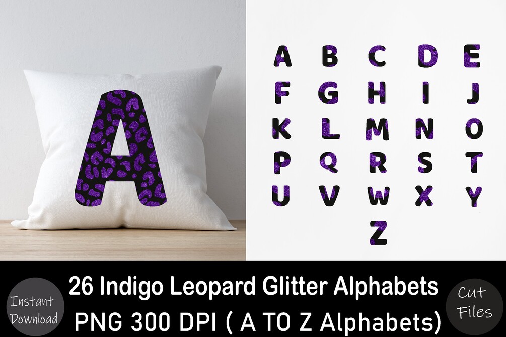 Indigo Leopard Glitter A to Z Alphabets Set