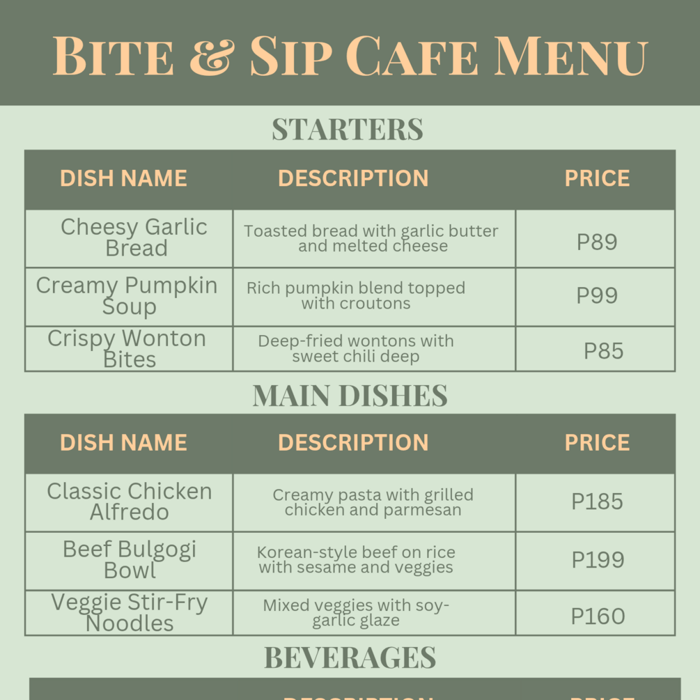 Bite & Sip Cafe Menu Template – Elegant & Ready-to-Use Design
