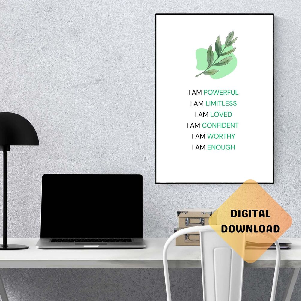 Positive Affirmation Self Motivational Printable Wall Art | I Am ...