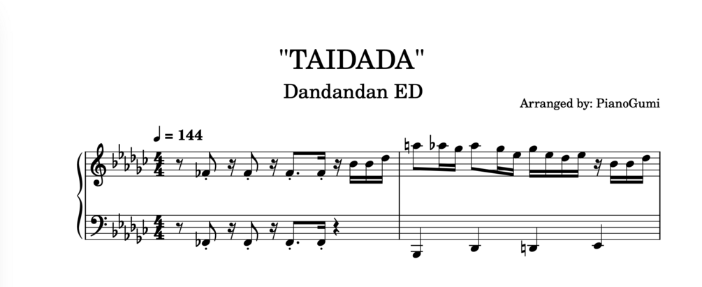 Dandadan ED - "TAIDADA" - EASY Piano Sheet Music
