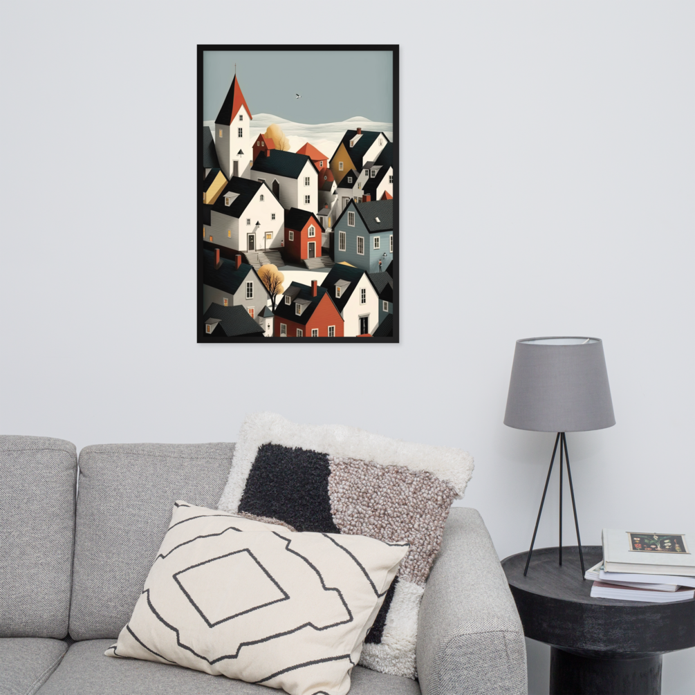 Nordic Retreat - Scandinavian Townscape Art (Framed Print)