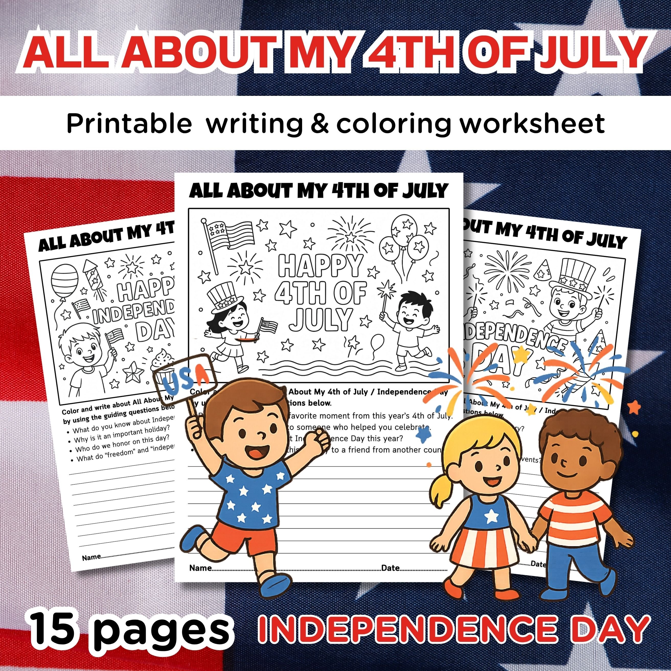 All About My 4th of July Writing & Coloring Prompt Worksheet for ...